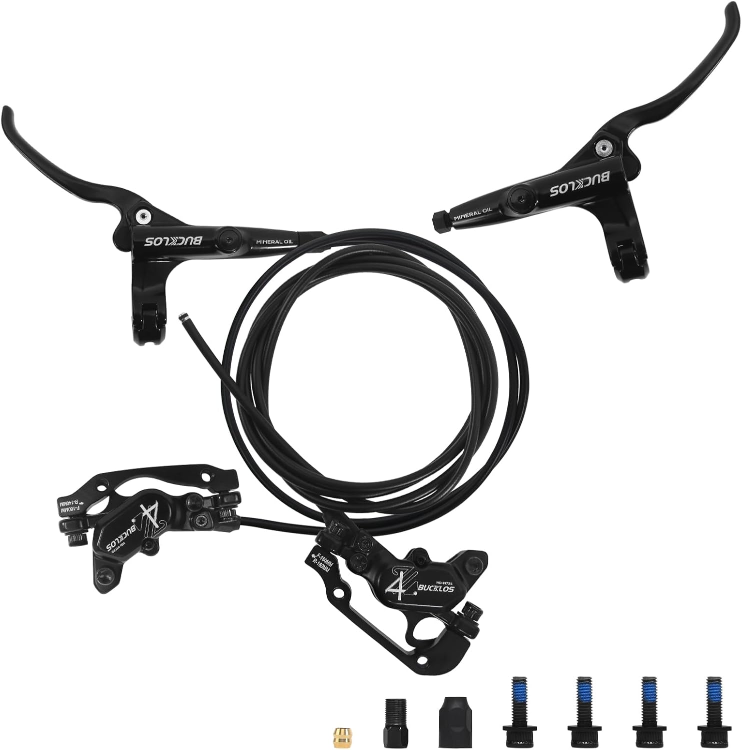 Amazon.com : BUCKLOS MTB 4 Pistons Hydraulic Disc Brake Set, Mountain ...