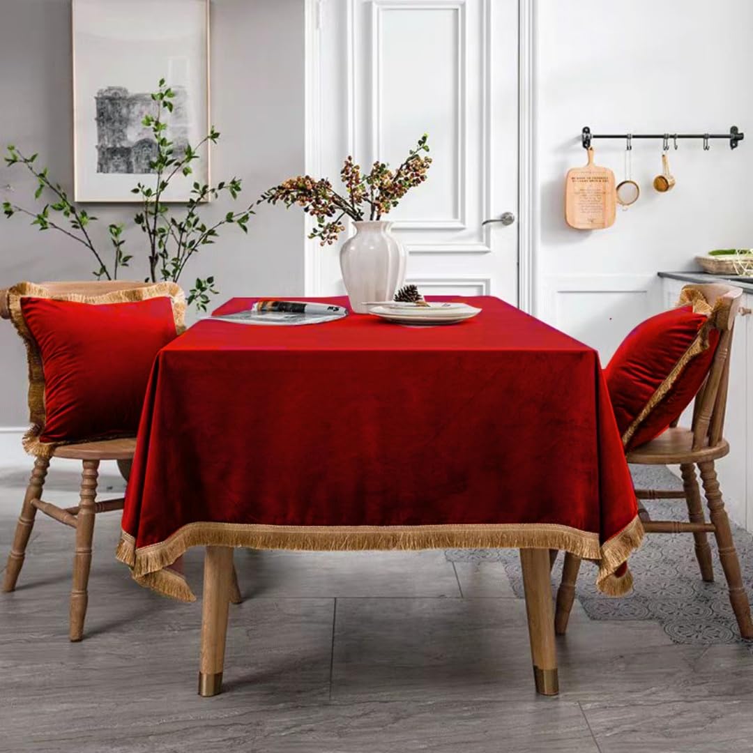 Amazon.com: FAIRY KAARI Velvet Tablecloth Luxurious Red Rectangle Table ...