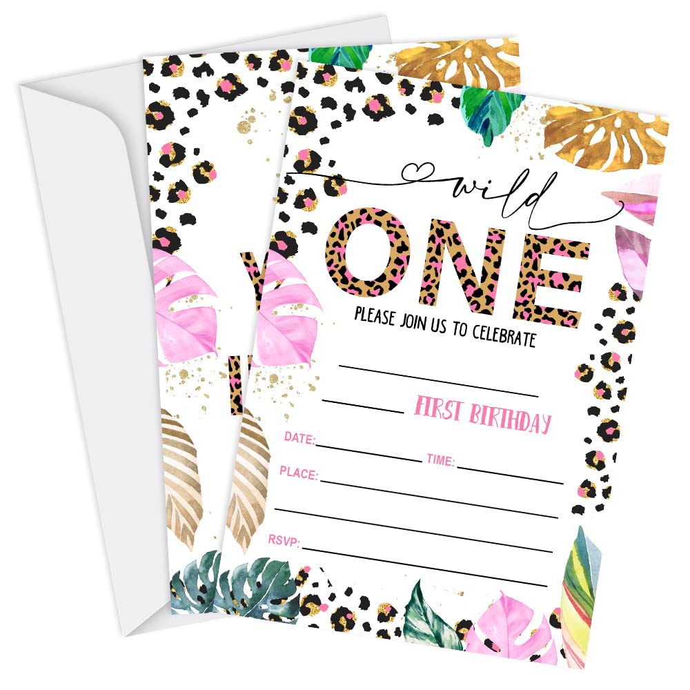 Amazon.com : Tuyashua Wild Leopard 1st Birthday Party Invitations, Wild ...