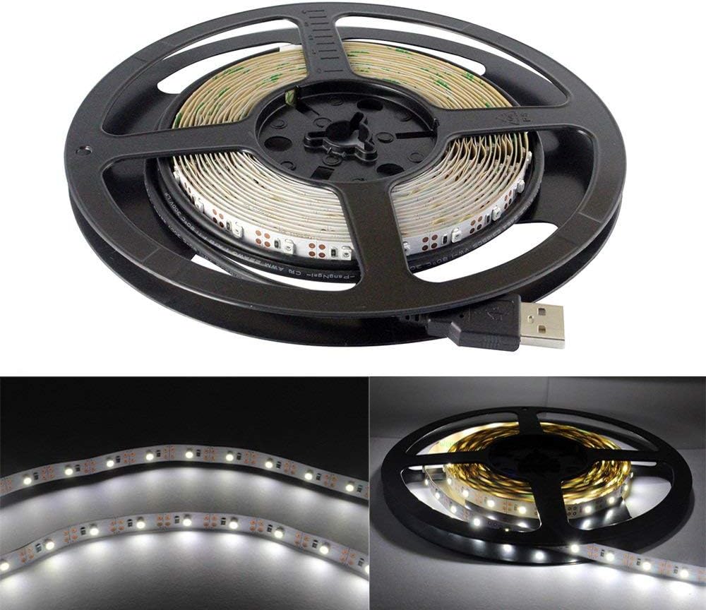 Amazon.com: USB LED Strip Light White 5V 5M 300 SMD 3528 with 3M Tape ...