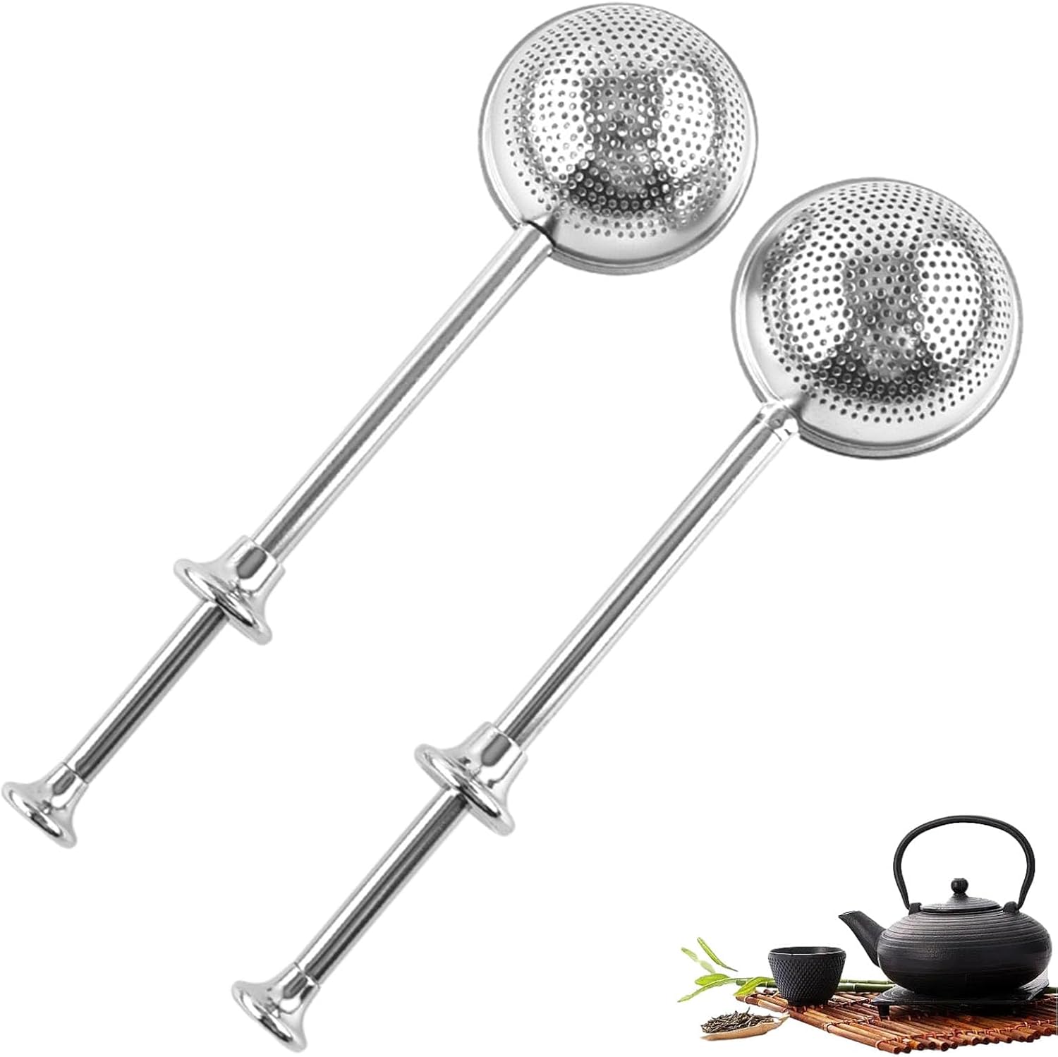 2PCS Tea Infuser for Loose Tea Snap Ball Tea Strainer Long-Handle Mesh ...