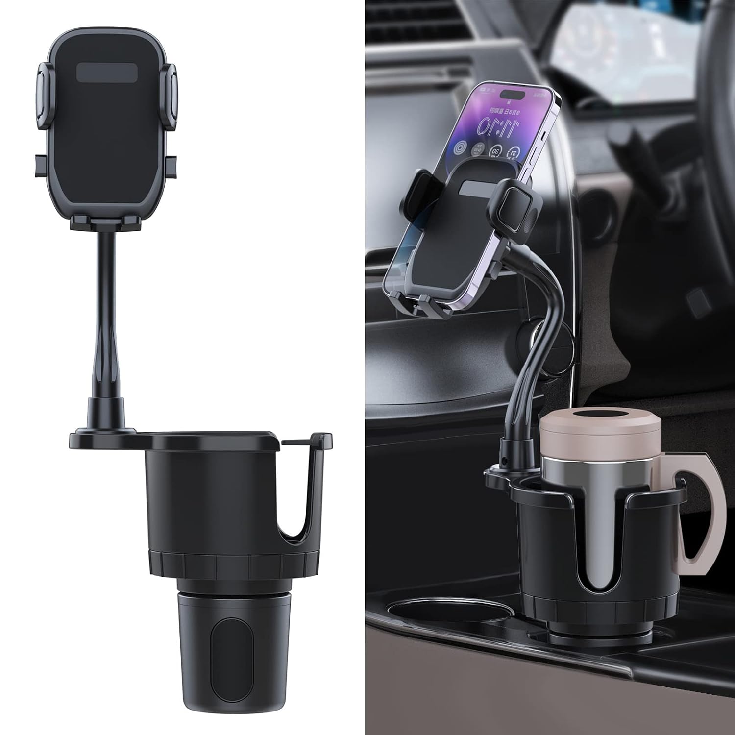 JINKEY Cup Holder Phone Mount, 360°Rotation Gooseneck Car Cup Holder ...