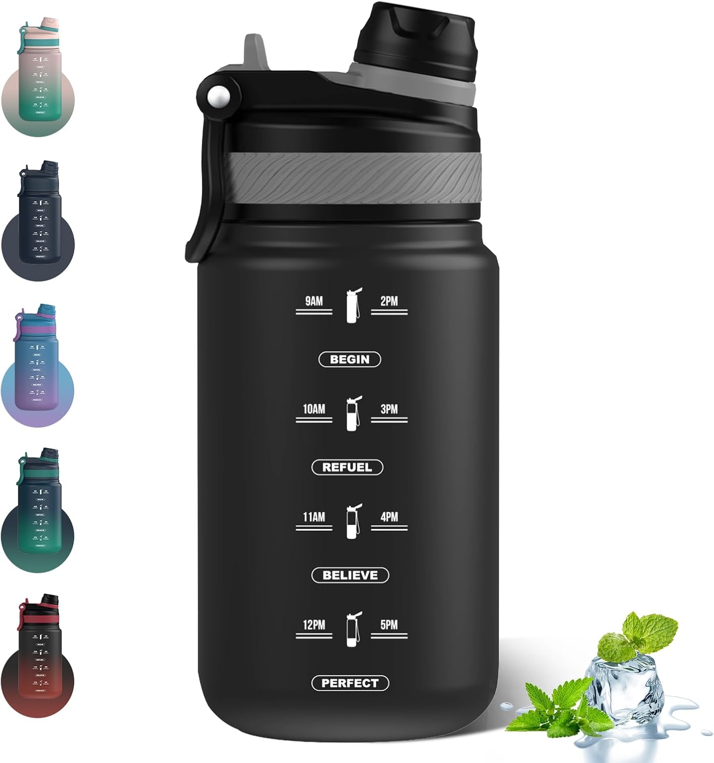 Amazon.co.jp: HAPPDA メモリ付き 水筒 ウオーターボトル500ml スリム スポーツ ボトル ストロー 直飲み 持ち手 ...