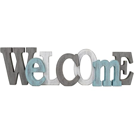 Amazon.com : Linfevisi Wooden Welcome Sign Aqua Hanging Block Letters ...