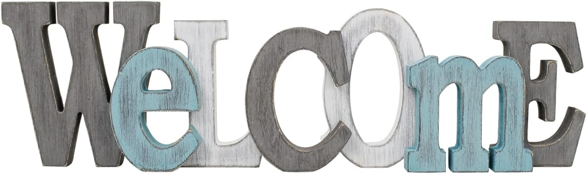 Amazon.com: Linfevisi Wooden Welcome Sign Aqua Hanging Block Letters ...