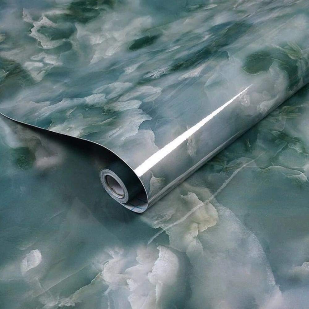 Buy grofly Marble Wallpaper Blue Granite Look Marble Gloss Film Vinyl ...