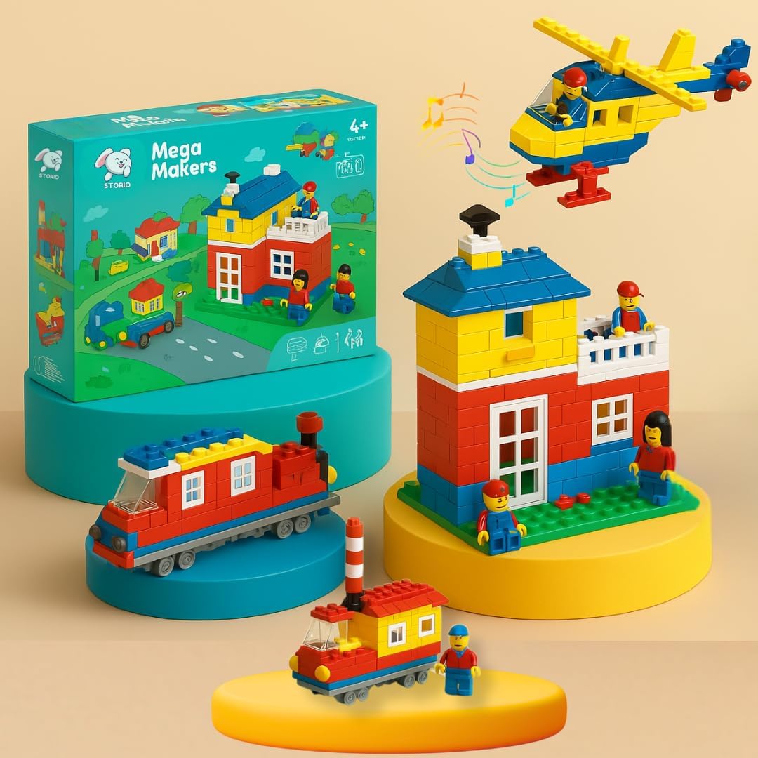 Storio Toys Mega Makers Kids 200+ Pcs Building and Construction Blocks ...