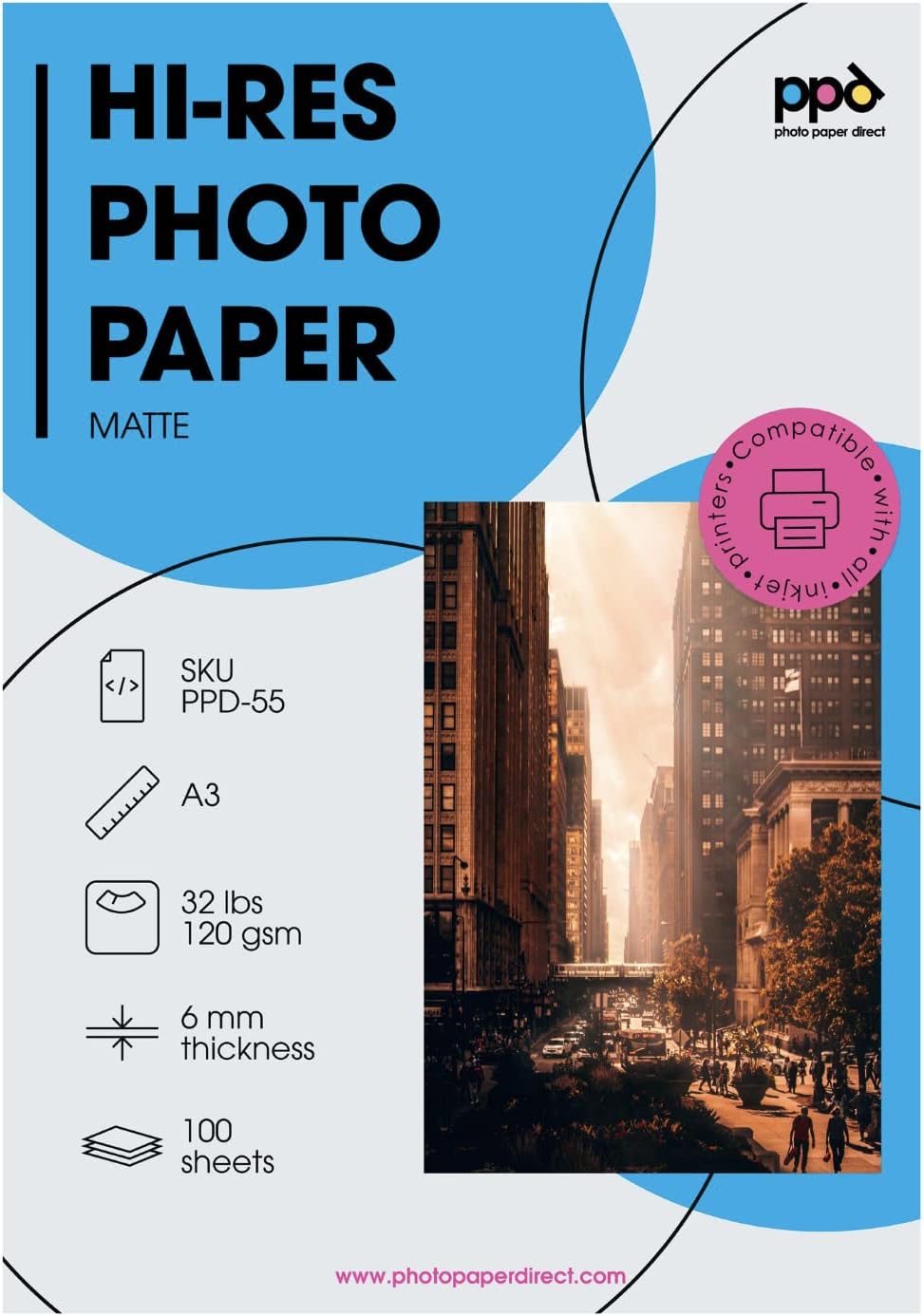 PPD 100 x A3 120gsm Matt Coated Paper Photographic Quality for Inkjet ...