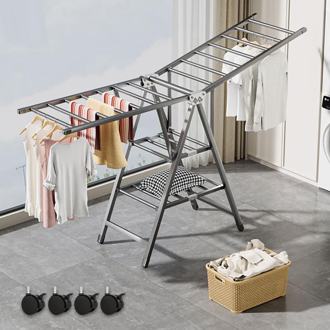 Zucng Large Folding Clothes Dryer Clothes Drying Rack, Metal Laundry ...