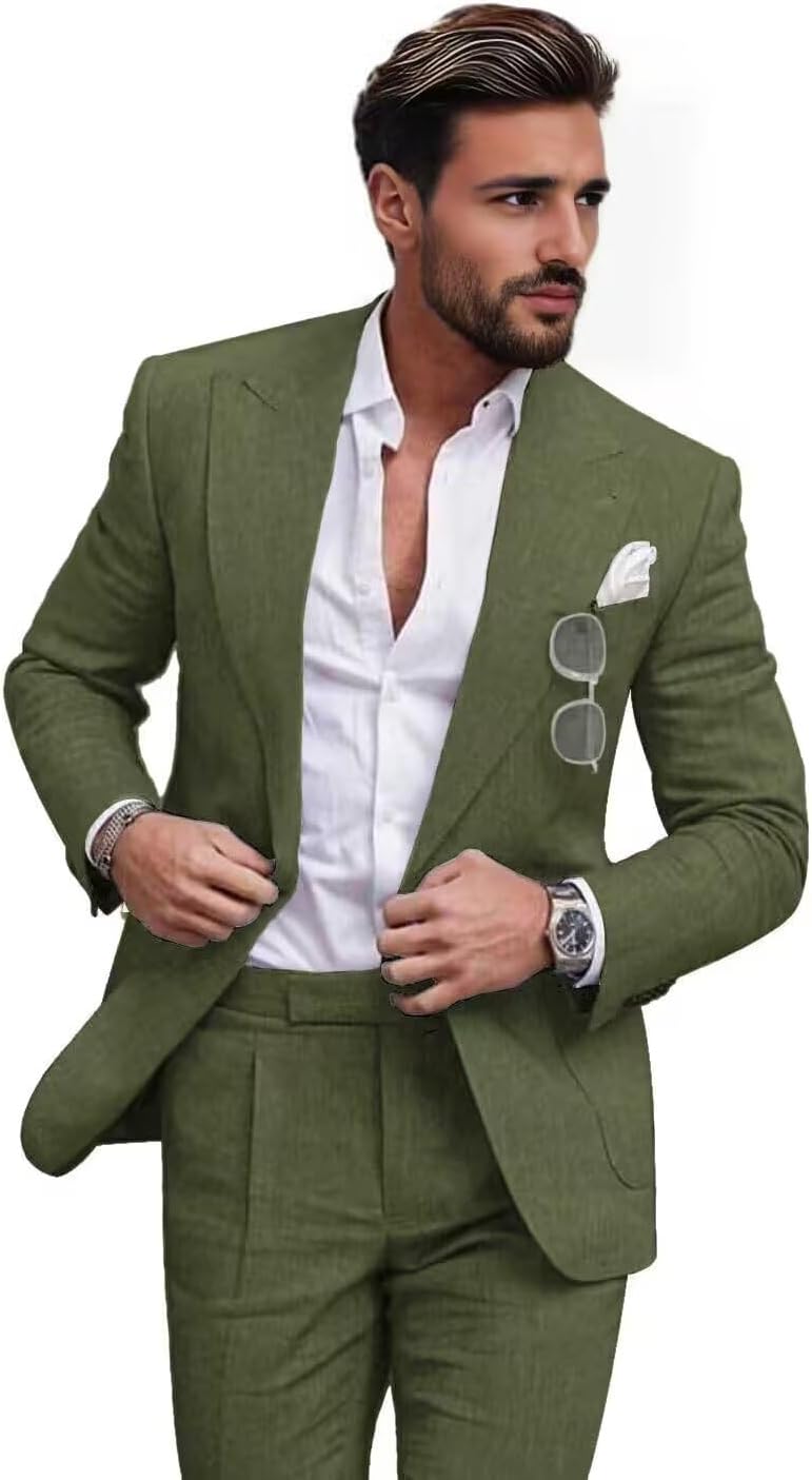 Suits for Men 2 Piece Slim Fit Linen Tuxedo Beach Wedding Suit Set ...
