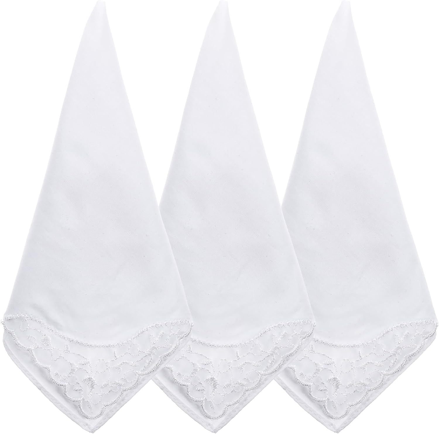 3 PCS Handkerchiefs for Women White Soft Cotton Ladies Hankies Elegant ...