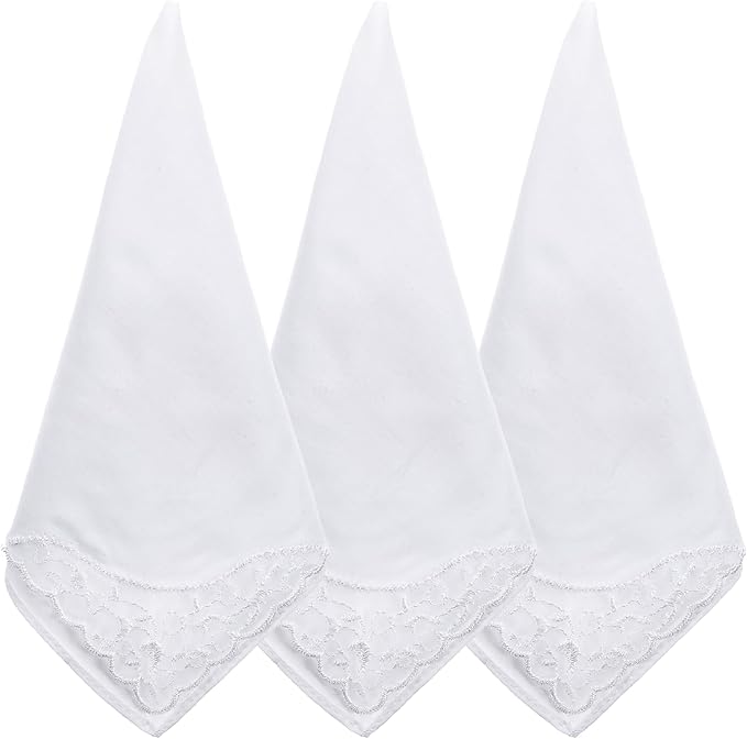 3 PCS Handkerchiefs for Women White Soft Cotton Ladies Hankies Elegant ...