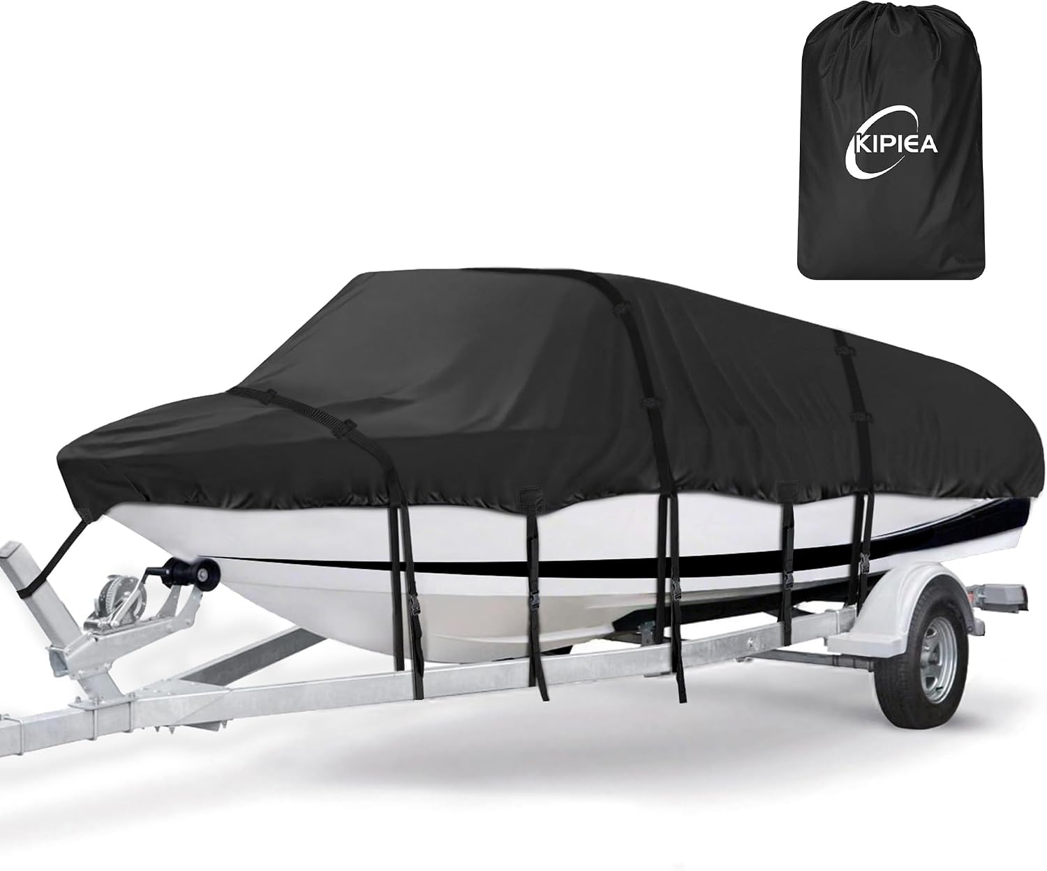 Kipiea 600D Trailerable Boat Cover - Fits Runabout, Tri-Hull, V-Hull ...