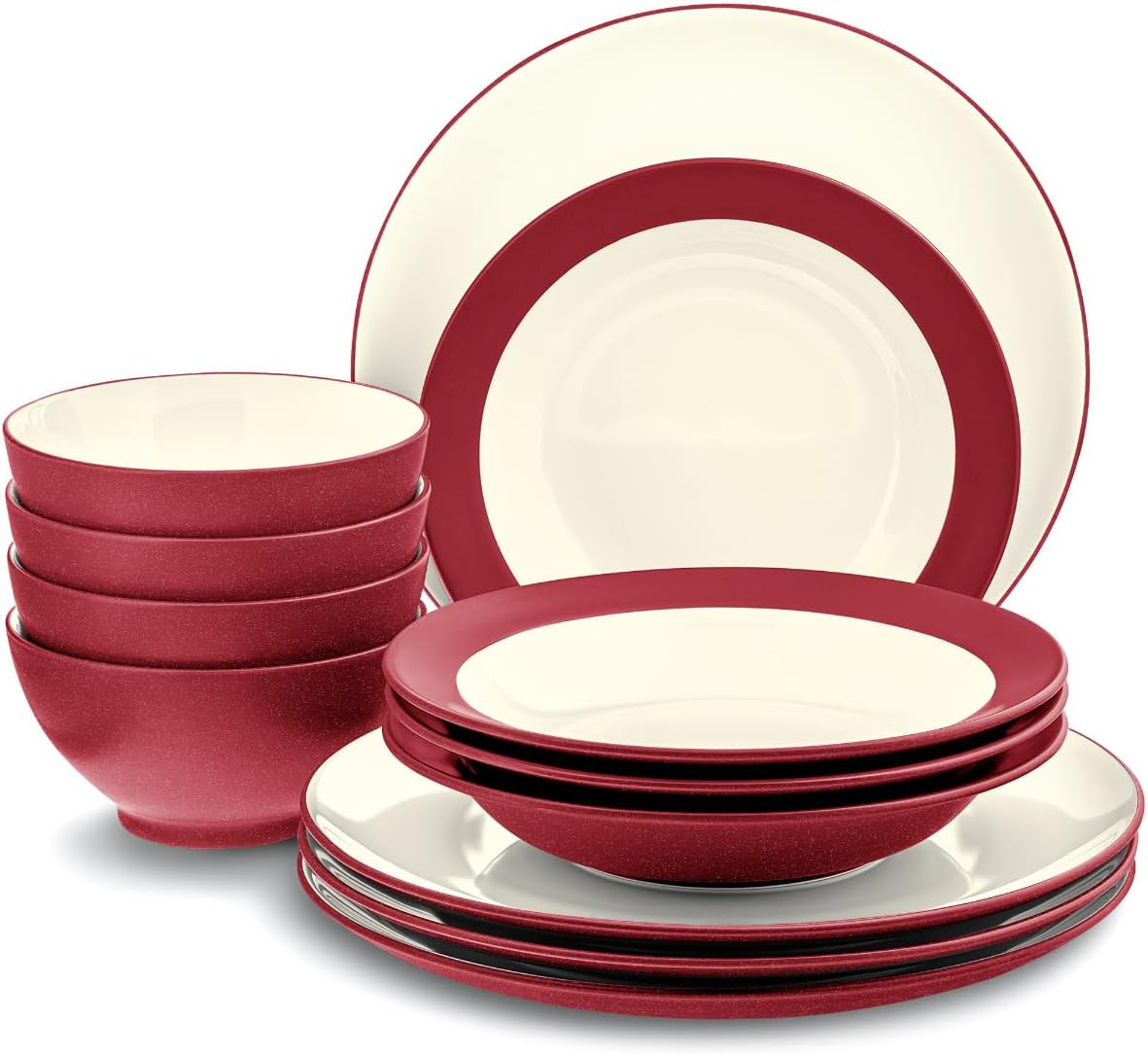 Amazon.com | Noritake Colorwave Raspberry 12-Piece Coupe Dinnerware Set ...