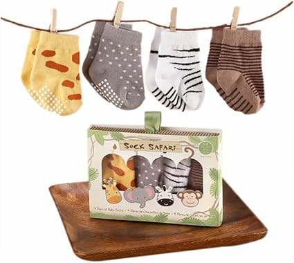Amazon.com: Baby Aspen, Sock Safari" Four-Pair Animal-Themed Baby Socks ...