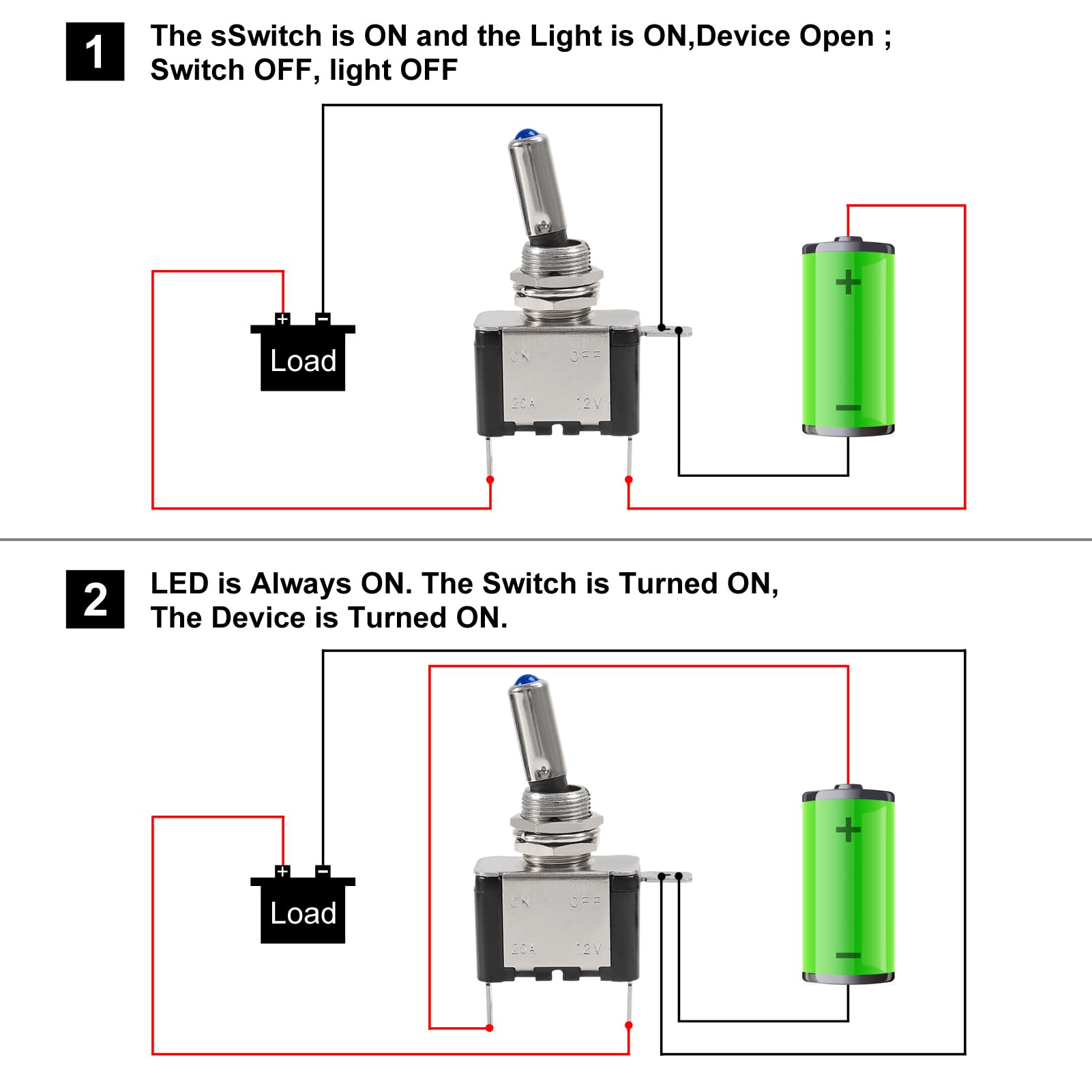 Snapklik.com : AITRIP 4 Pack 12V Blue LED Illuminated Toggle Switch