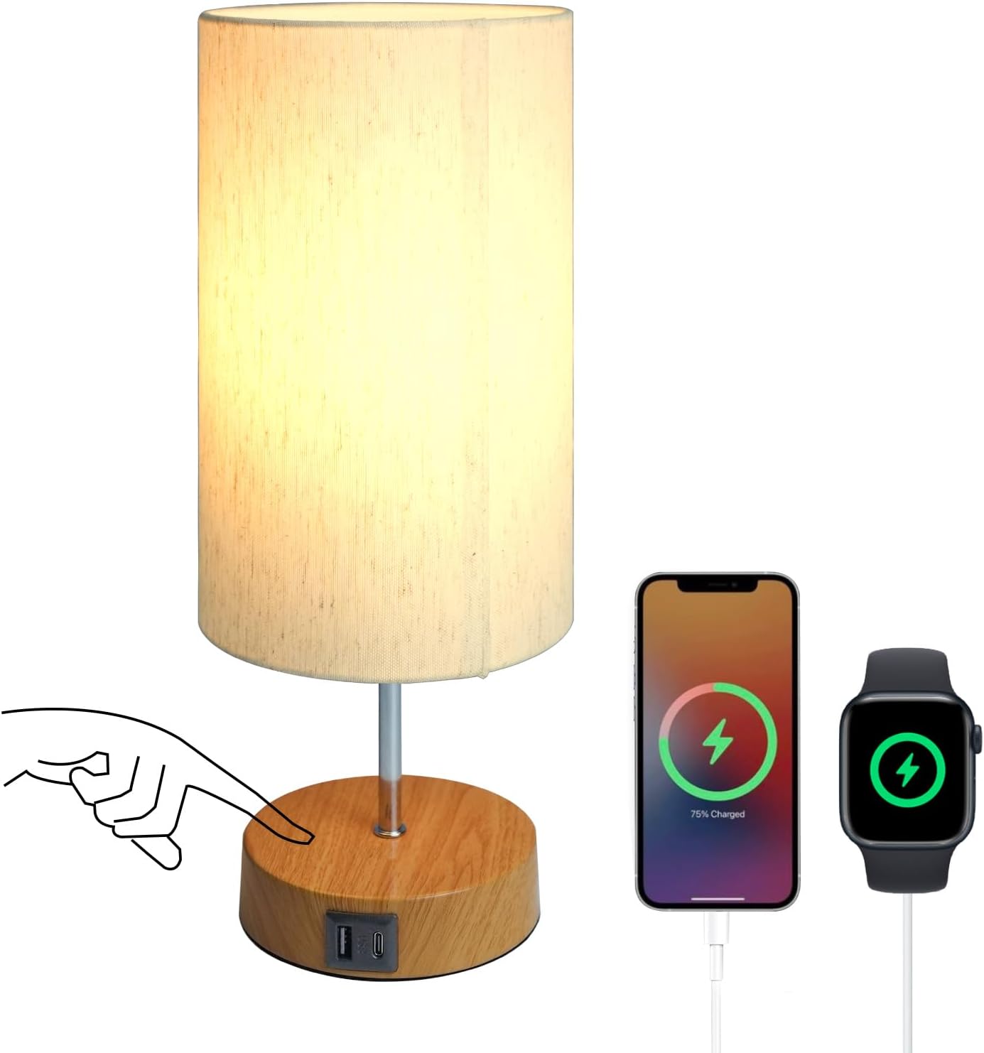 Small Bedside Lamps - 3 Level Dimmable Touch Control Nightstand Lamps ...