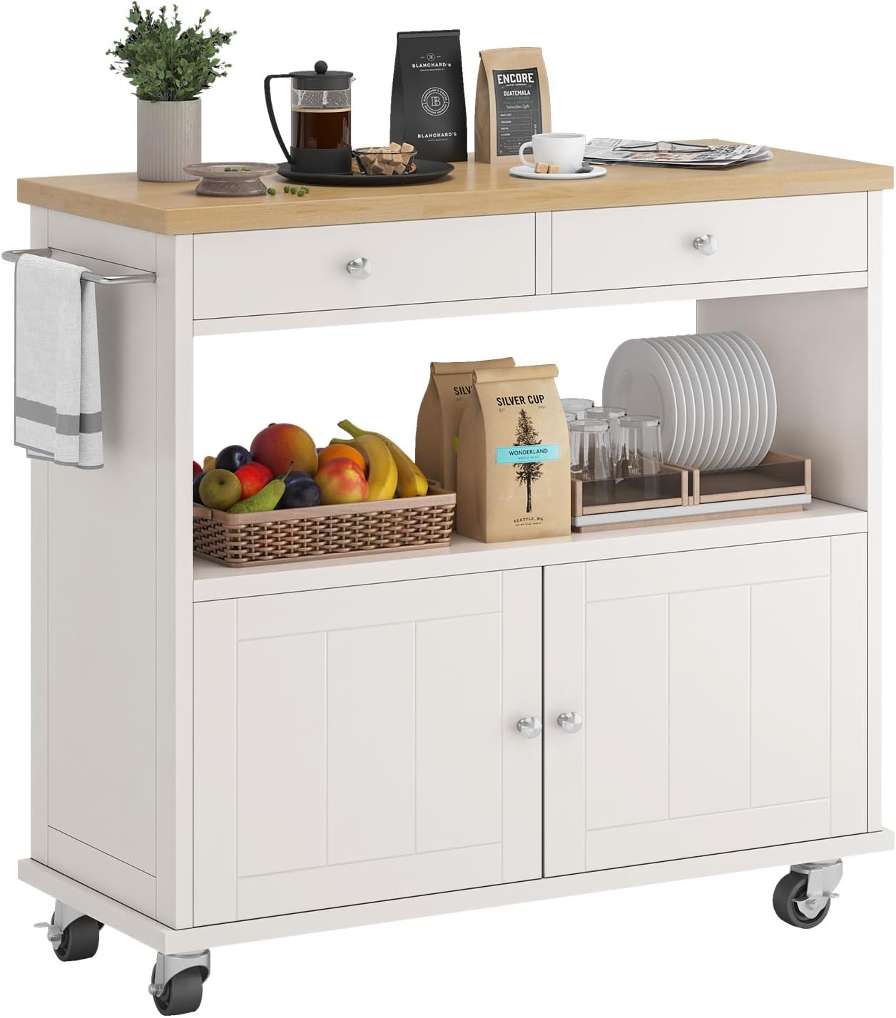 Amazon.com: DWVO 40" Mobile Kitchen Island Cart with Storage, Rolling ...