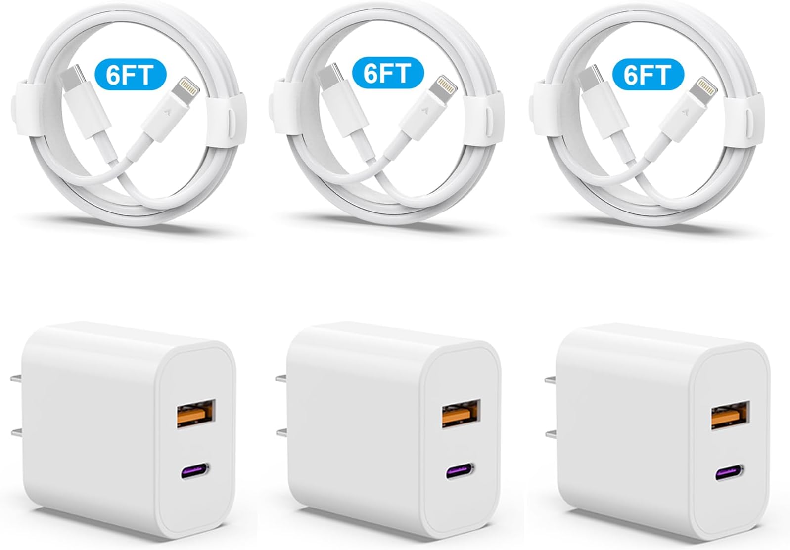 Amazon.com: 20W Dual Port Fast Charger Block 2-Pack with 6FT & 10FT MFi ...