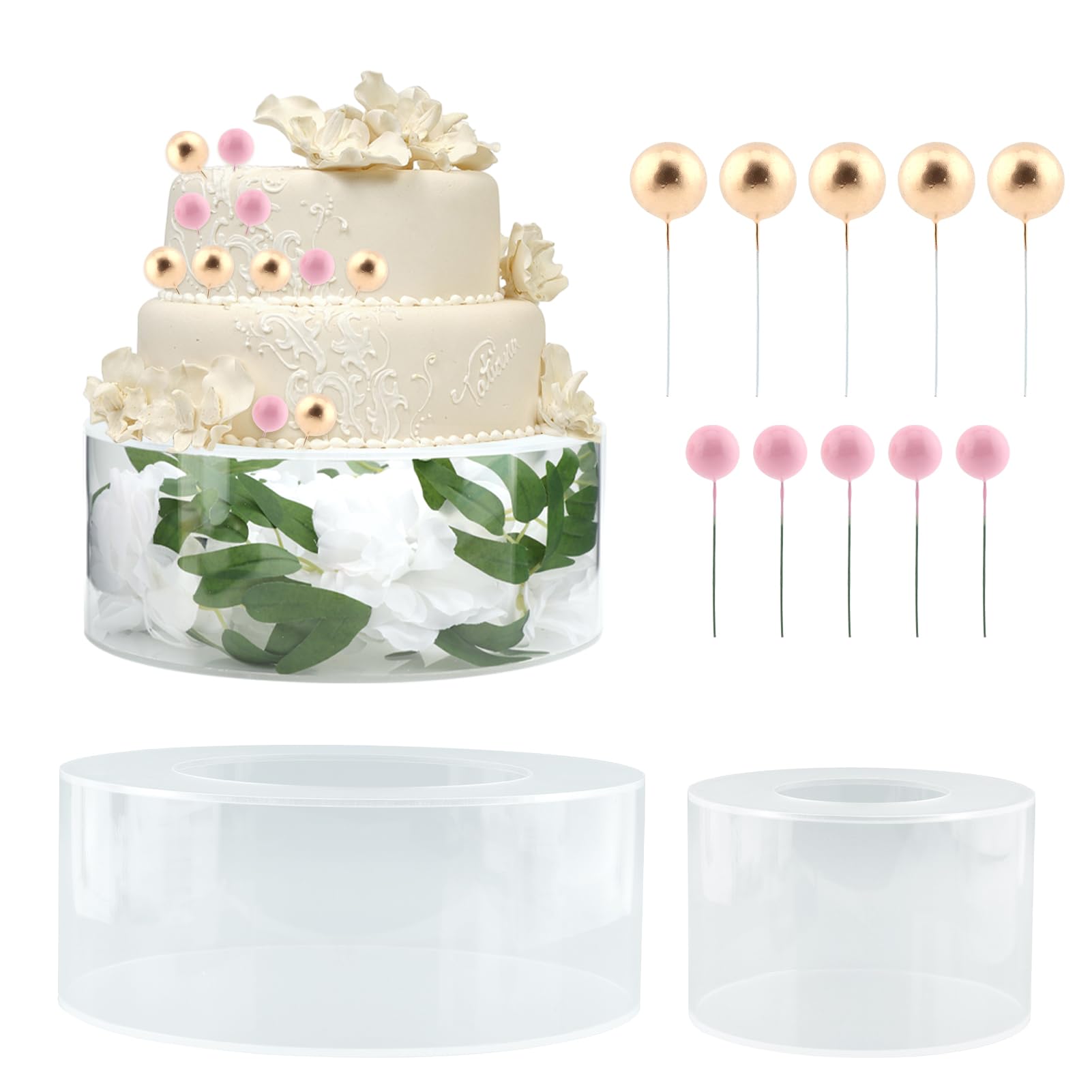 Amazon.com: 2 Pcs Clear Acrylic Fillable Cake Stand, Round Cake Riser ...
