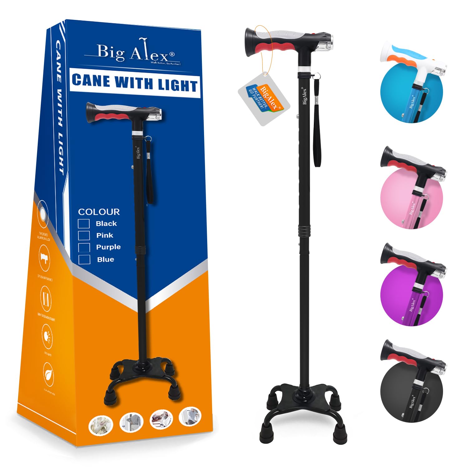 Snapklik.com : BigAlex Quad Cane For Elderly Folding Lightweight ...