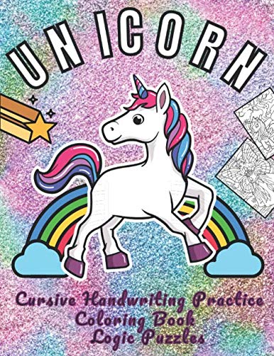 Unicorn Cursive Handwriting Practice Coloring Book Logic Puzzles ...