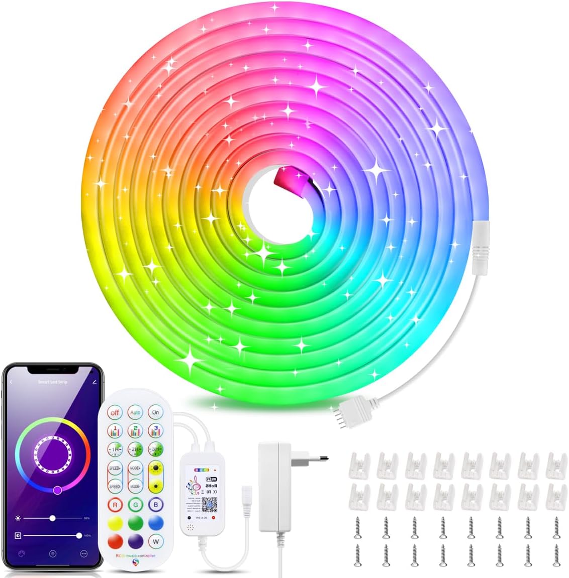 Lphianx Neon Rope Light, 10FT LED Neon Flex with Music Sync, Compatible ...