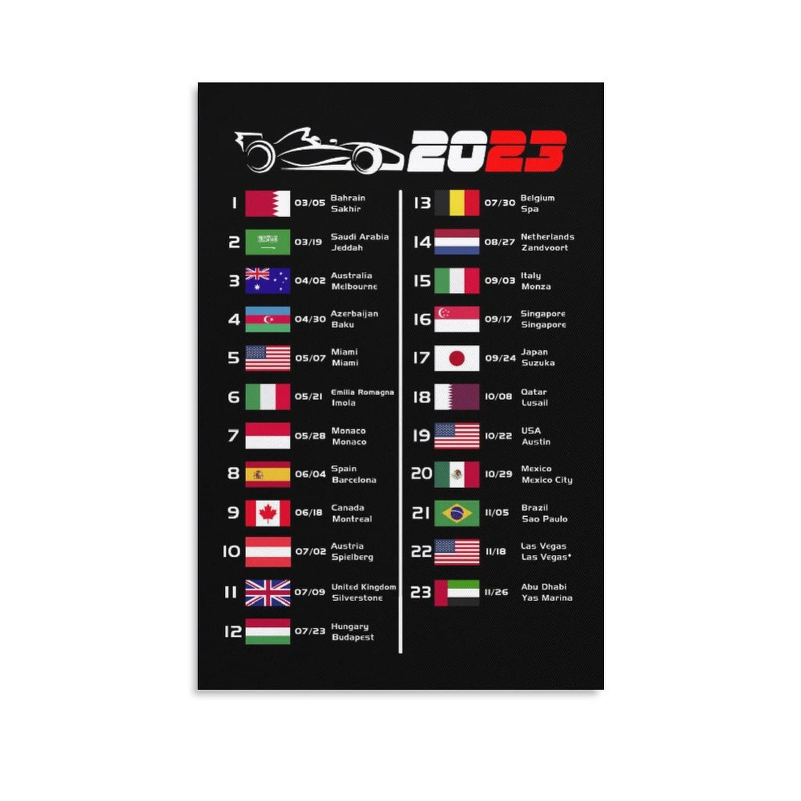 2023 F1 Track Map Race Times Track Map Calendar Canvas Wall Art Living ...
