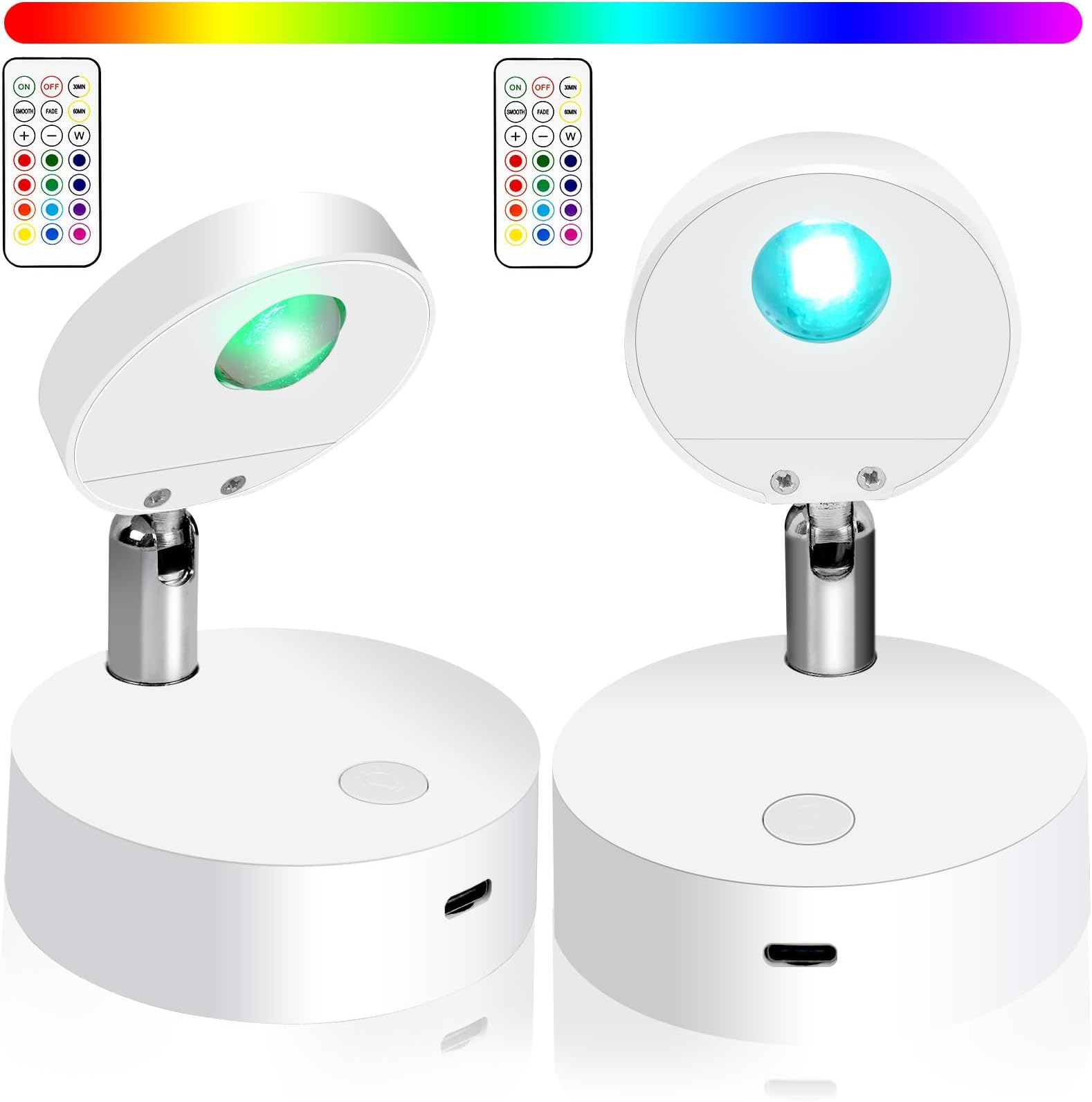 TECHMUR LED Spotlights, 13 Colors USB Rechargeable Picture Lights with ...