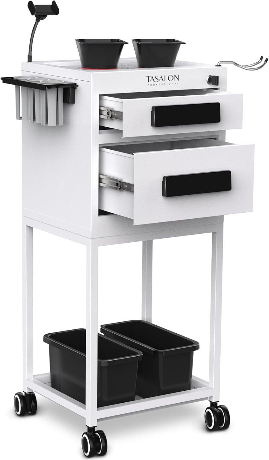 TASALON Salon Trolley Cart with Wheels, 2 Magnetic Bowls & Drawers ...