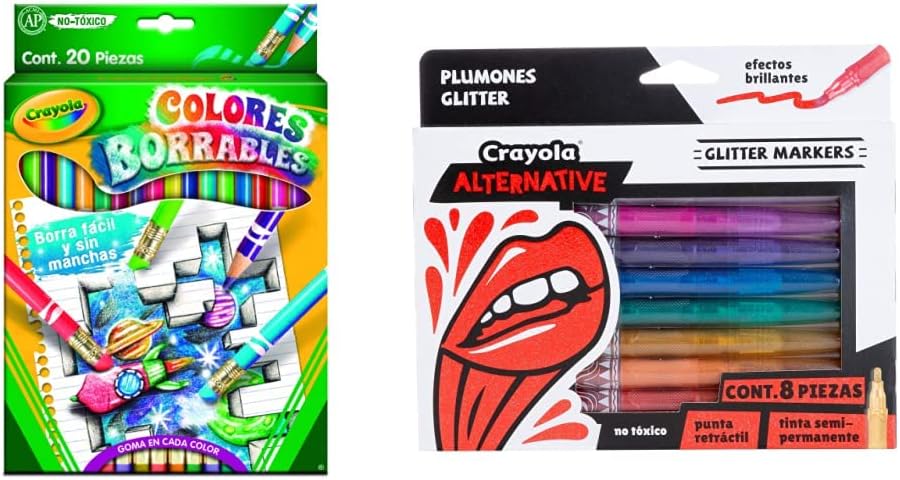 Crayola 20 Lápices de Color Borrables con Sacapuntas + 8 Plumones ...