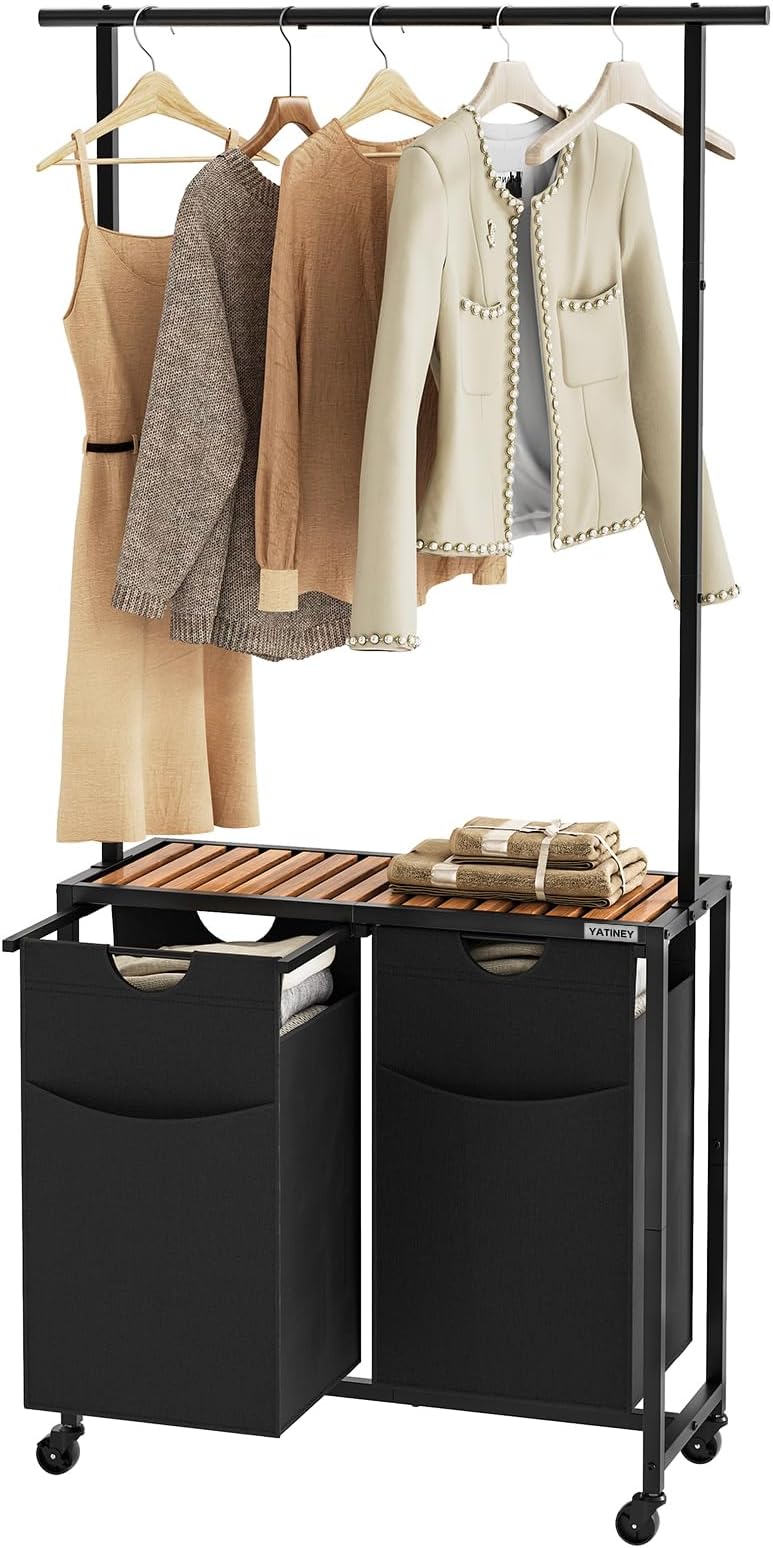 Amazon.com: Laundry Sorter 2 Section with Hanging Bar Laundry Hamper ...