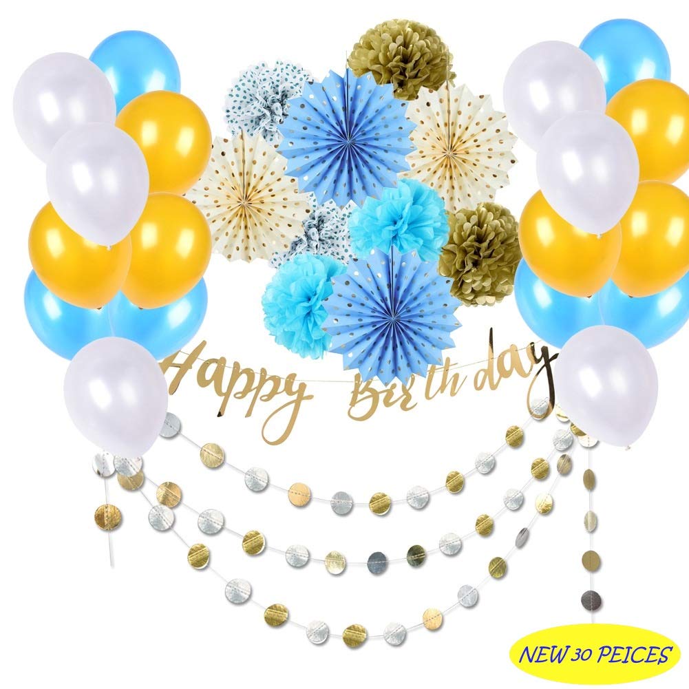 Buy Blue, Gold, White, Boys Backdrop Decorations Supplies Paper Kits ...