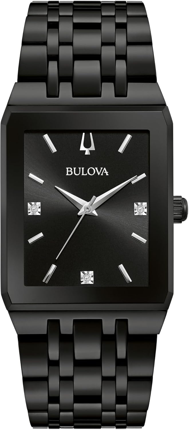 Amazon.com: Bulova Men's Modern Diamond Quadra Quartz Black Stainless ...