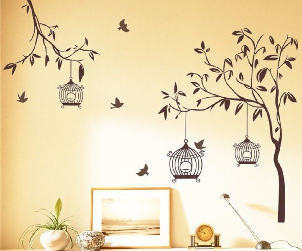 Decal O Decal PVC Vinyl Tree with Birds and Nest Botanical Wall ...