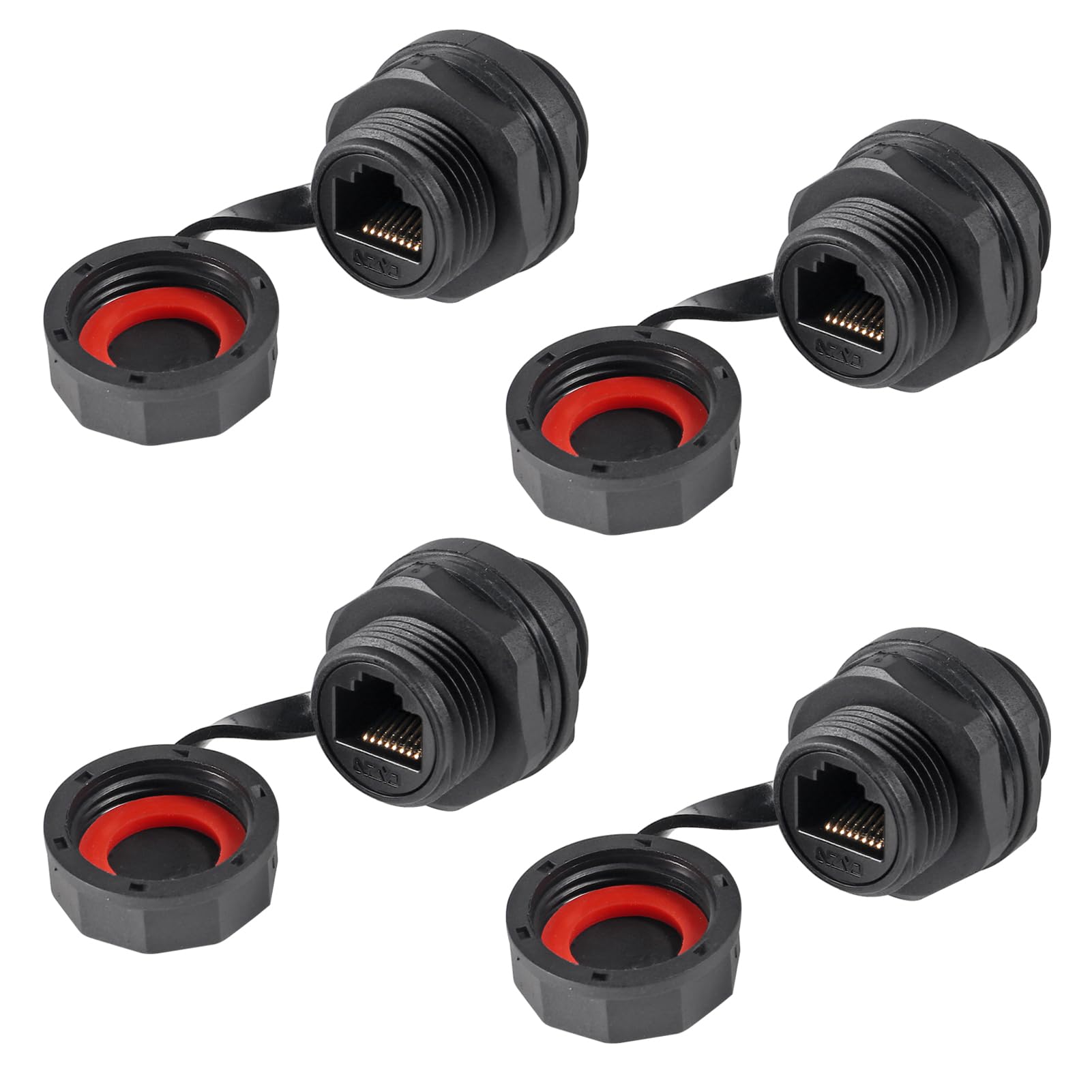 Cuatro conectores de cable de red local Ethernet RJ45 cat6 paneles ...