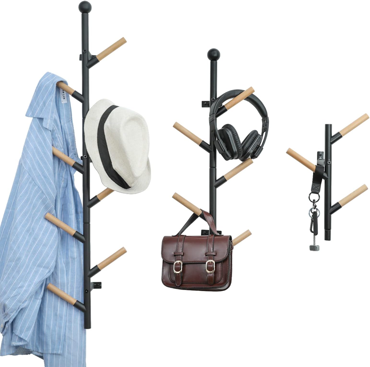 Amazon.com: MyGift Rustic Wood and Black Metal Coat Rack, Vertical Wall ...