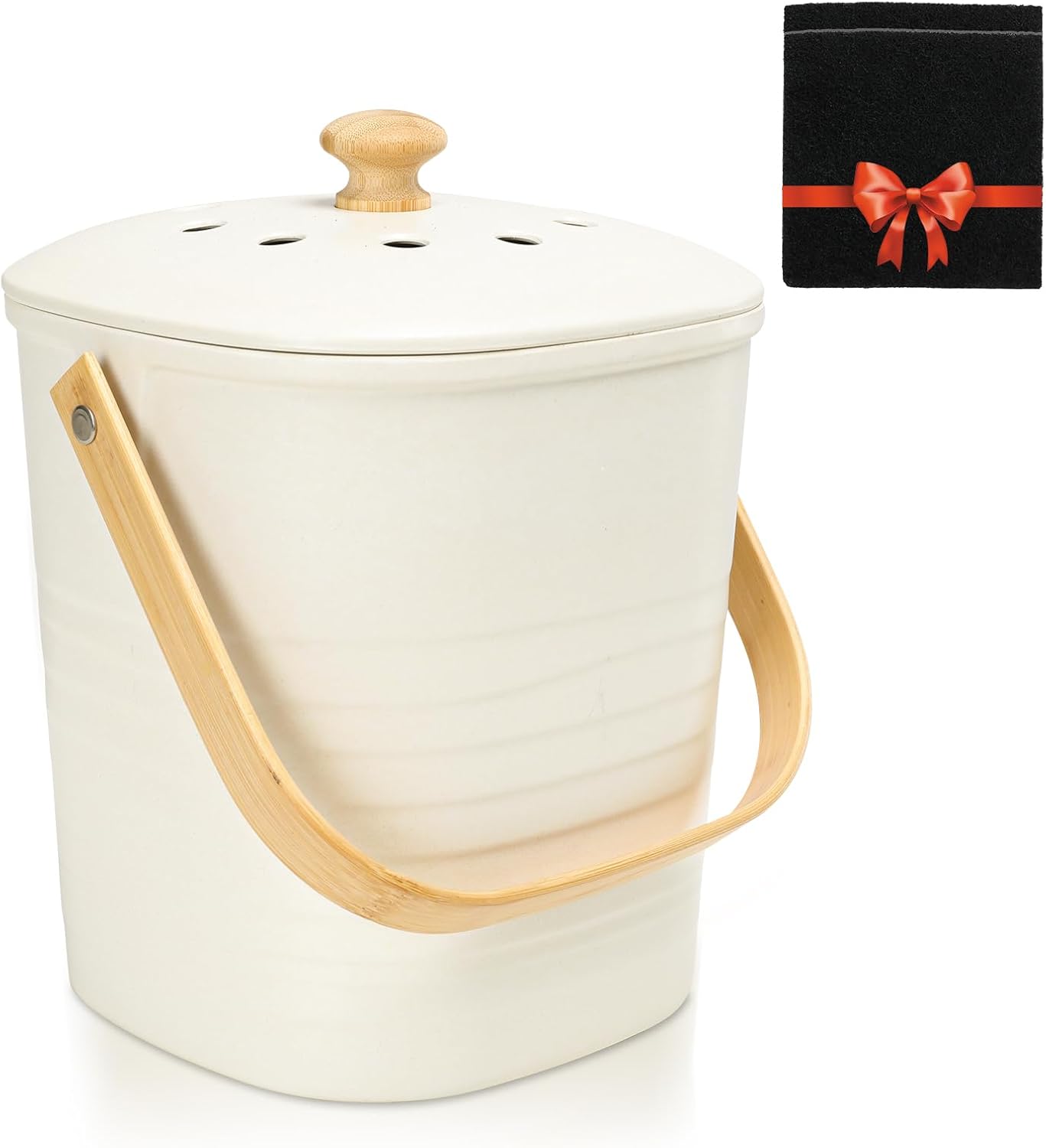 Amazon.com : Vipush Bamboo Fiber Compost Bin with Lid Small Countertop ...