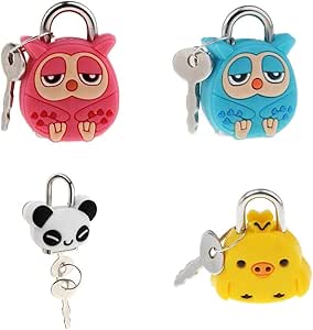 4pcs Mini Padlock Security Lock with Key Cute Cartoon Doll Animal ...
