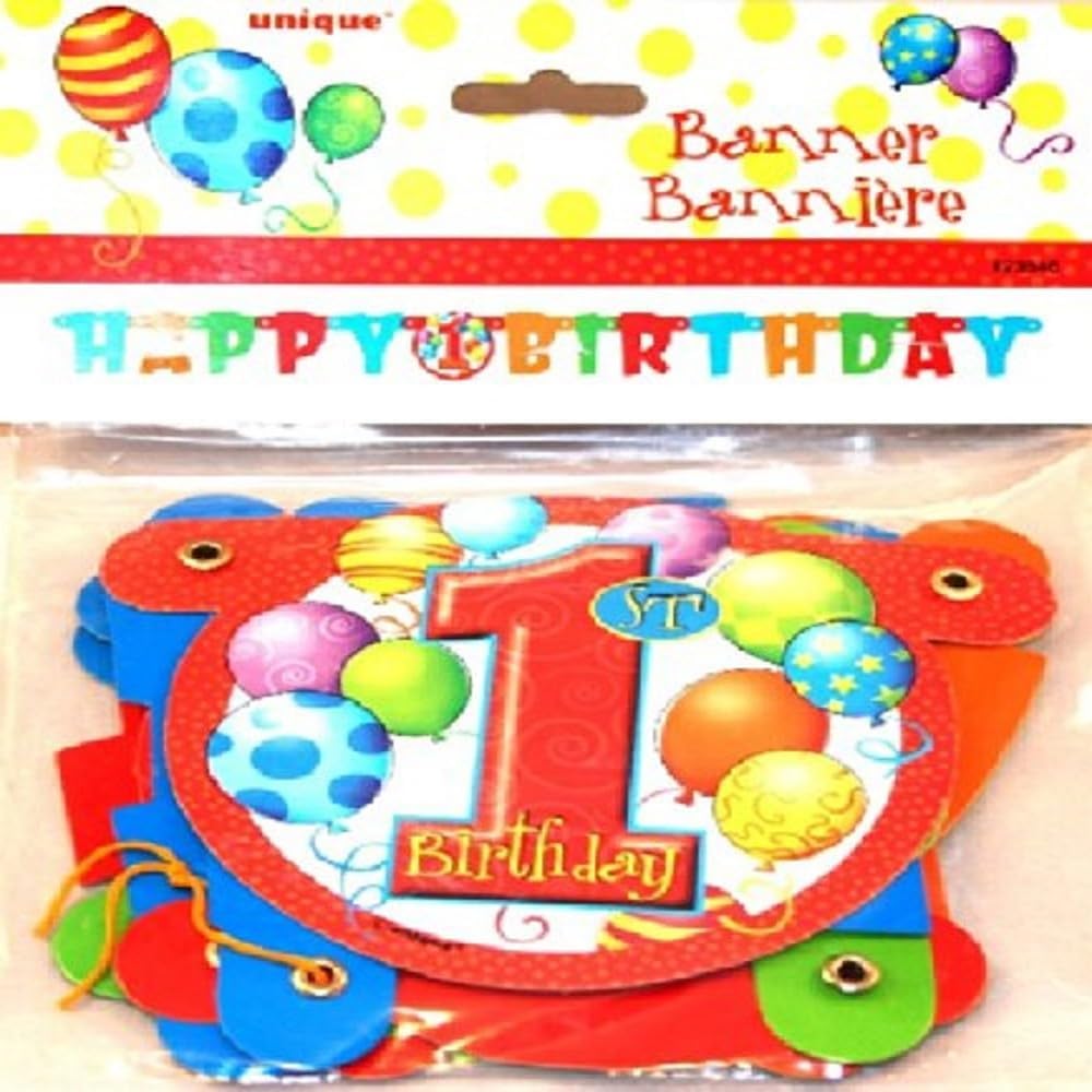 Amazon.com: Unique 1st Birthday Balloons Jointed Paper Banner : Home ...