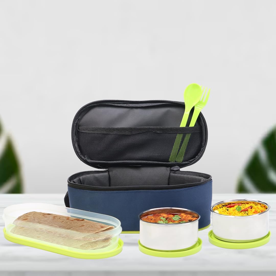 Buy oliveware Double Decker Lunch Box Tiffin, 3 Containers with Plastic ...
