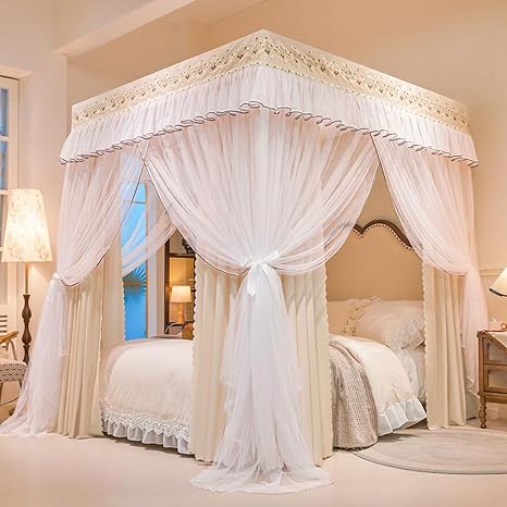 Amazon.com: SCMTYWCQ 4 Corners Post Solid Color Bed Canopy Curtain ...