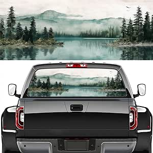 Abstract Misty Forest Car Rear Window Decals Lake View Mountain Nature ...