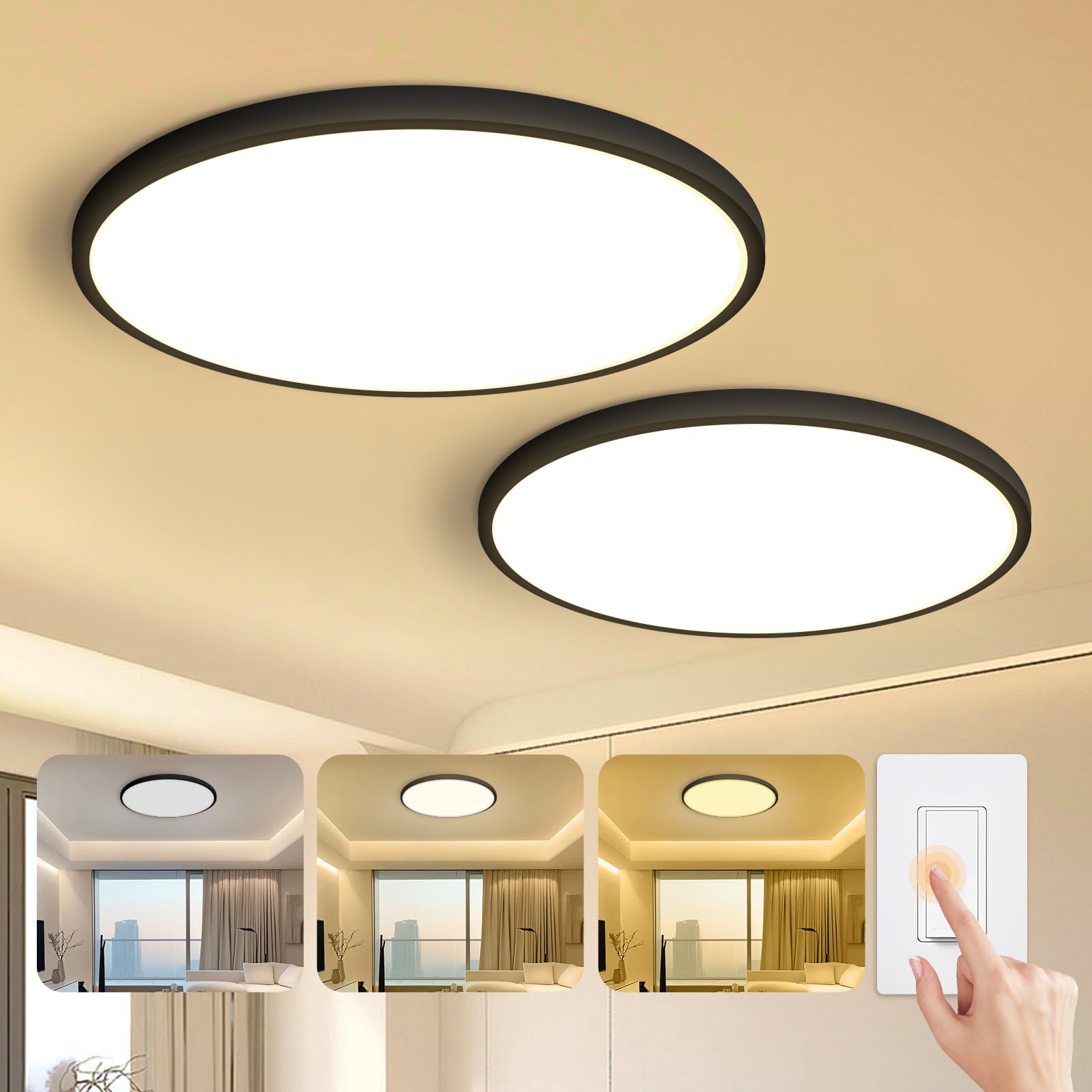 2pz 28W Lámpara de Techo para Recámara Regulable, Ultra Slim 21mm ...