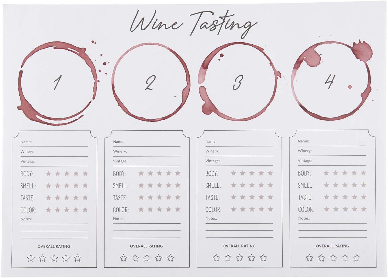 Amazon.com: SB Design Studio SIPS Wine Tasting Placemats, 24-Count ...
