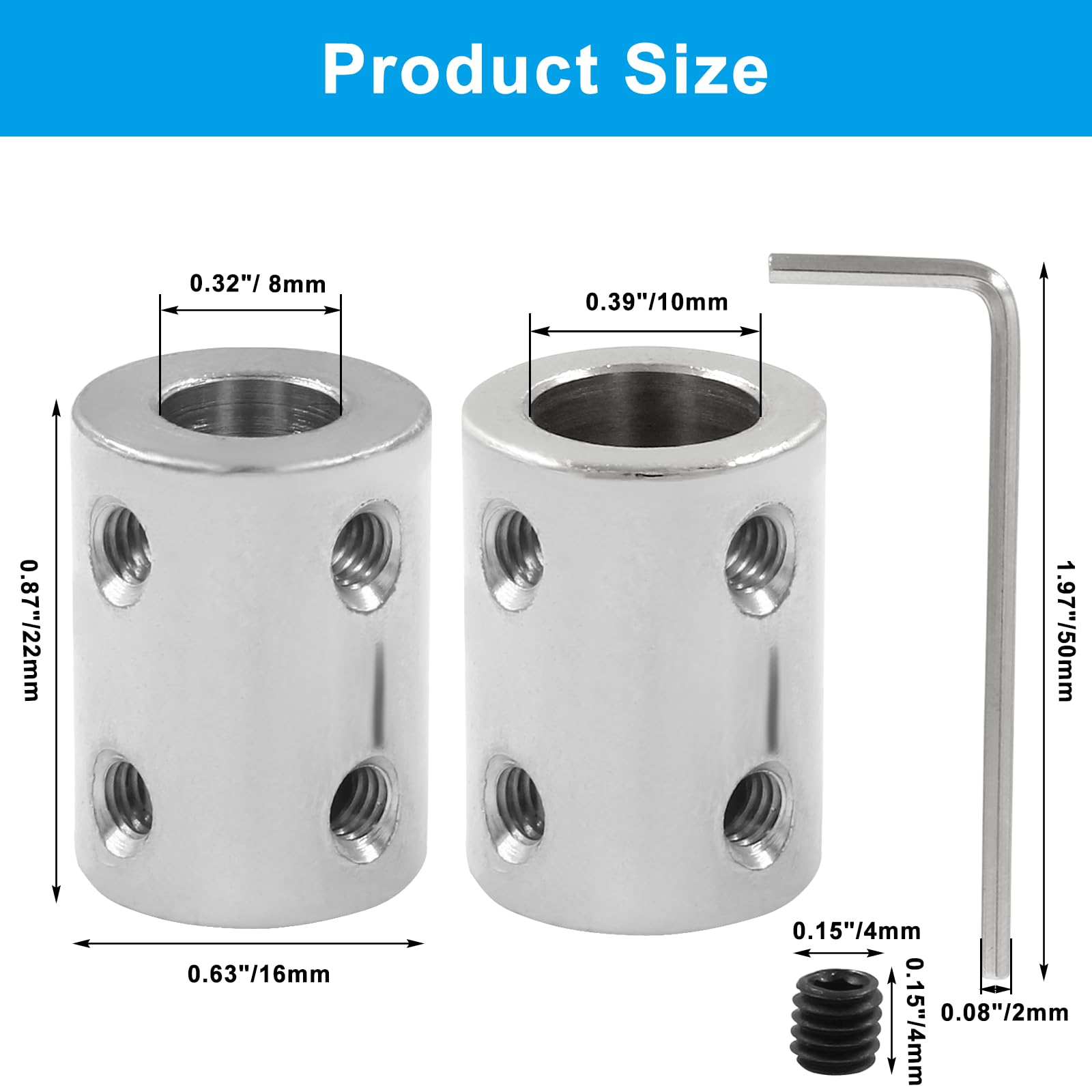 Snapklik.com : 2 Pcs Bore Rigid Coupling Set 8mm To 10mm Shaft Coupler ...