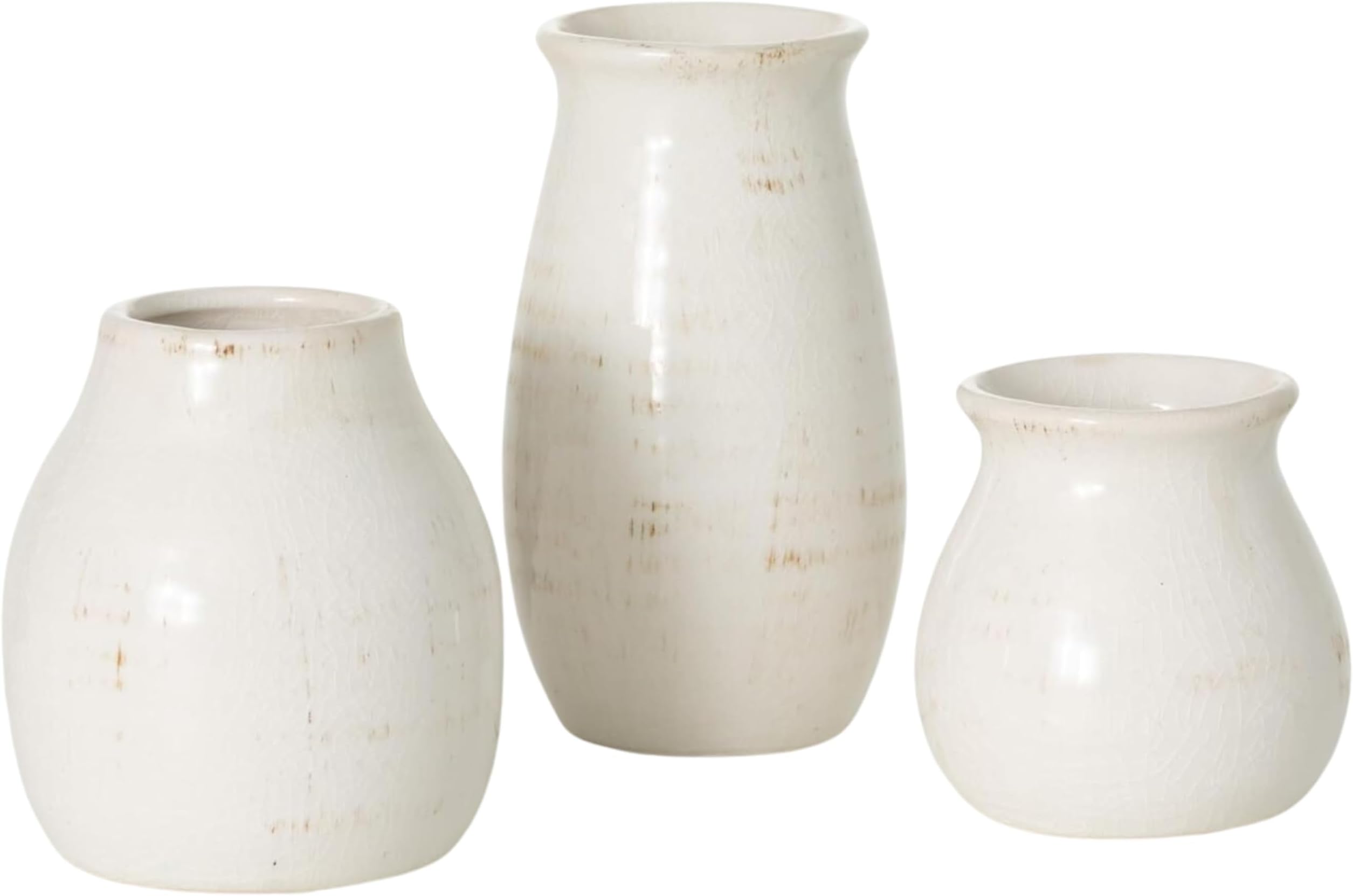 Amazon.com: White Ceramic Vase Set of 3,Small Ribbed Vases for Rustic ...