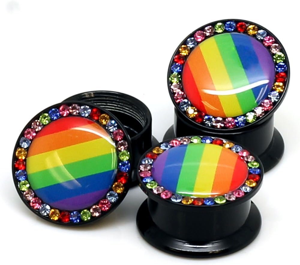 Amazon.com: Rainbow Gem Stash Double Flared Ear Gauges Plugs ~ 0G ~ 8mm ...