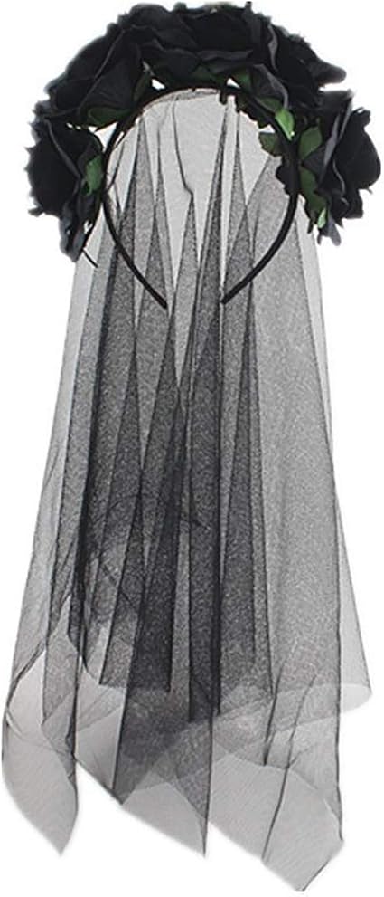 JoJoHouse Halloween Bridal Veil Black Zombie Bride Veil Witch Wizard ...