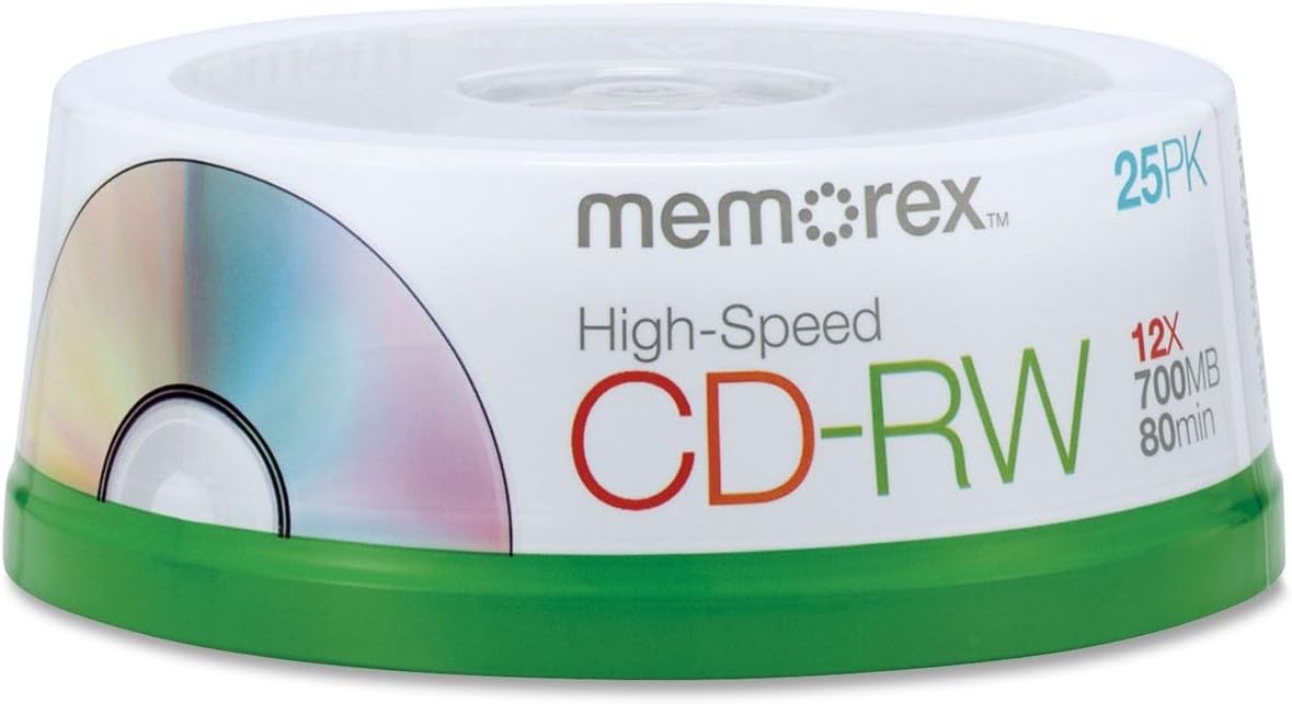 Memorex 3202-3424 80-Minute CD-RW 4x-12x High Speed Spindle, 25-Pack ...